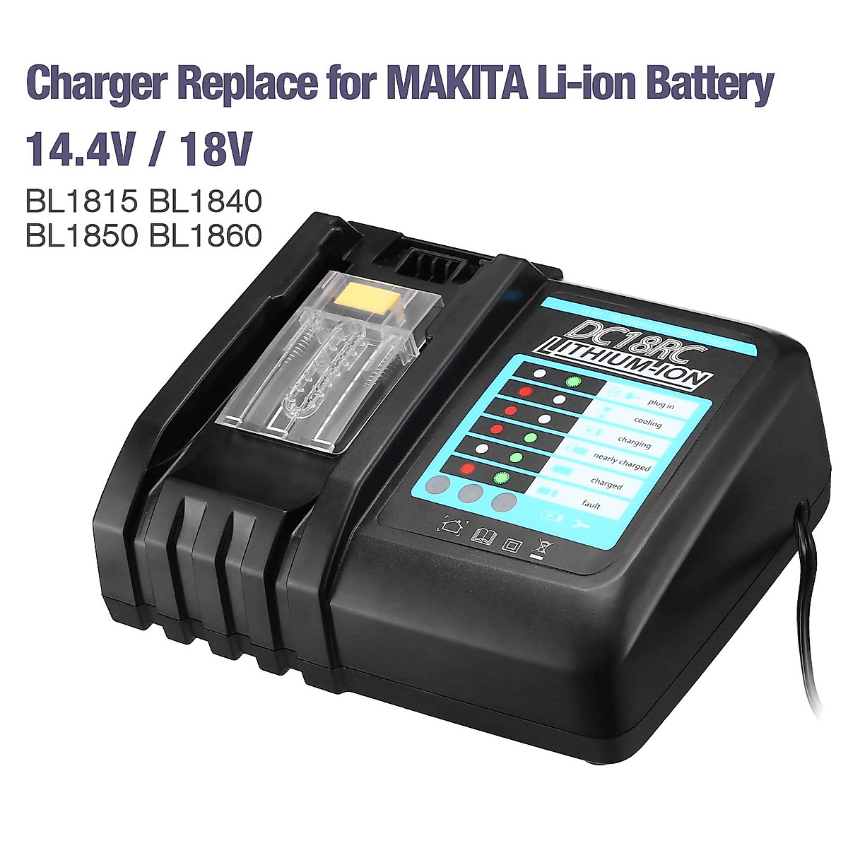 BL1830 Replacement Battery(2 Pack) 18V Li-ion 5000mAh Compatible with 194205-3 BL1815 BL1830 BL1845 LXT400 and DC18RC Replacement Fast Charger Compatible with Makita 14.4/18V Li-ion Battery