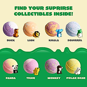 JOYIN Bath Bombs for Kids with Animal Eraser, 8 Pack Bubble Bath Bombs with Surprise Toy Inside, Natural Essential Oil SPA Bath Fizzies Set, Easter Gifts for Boys and Girls