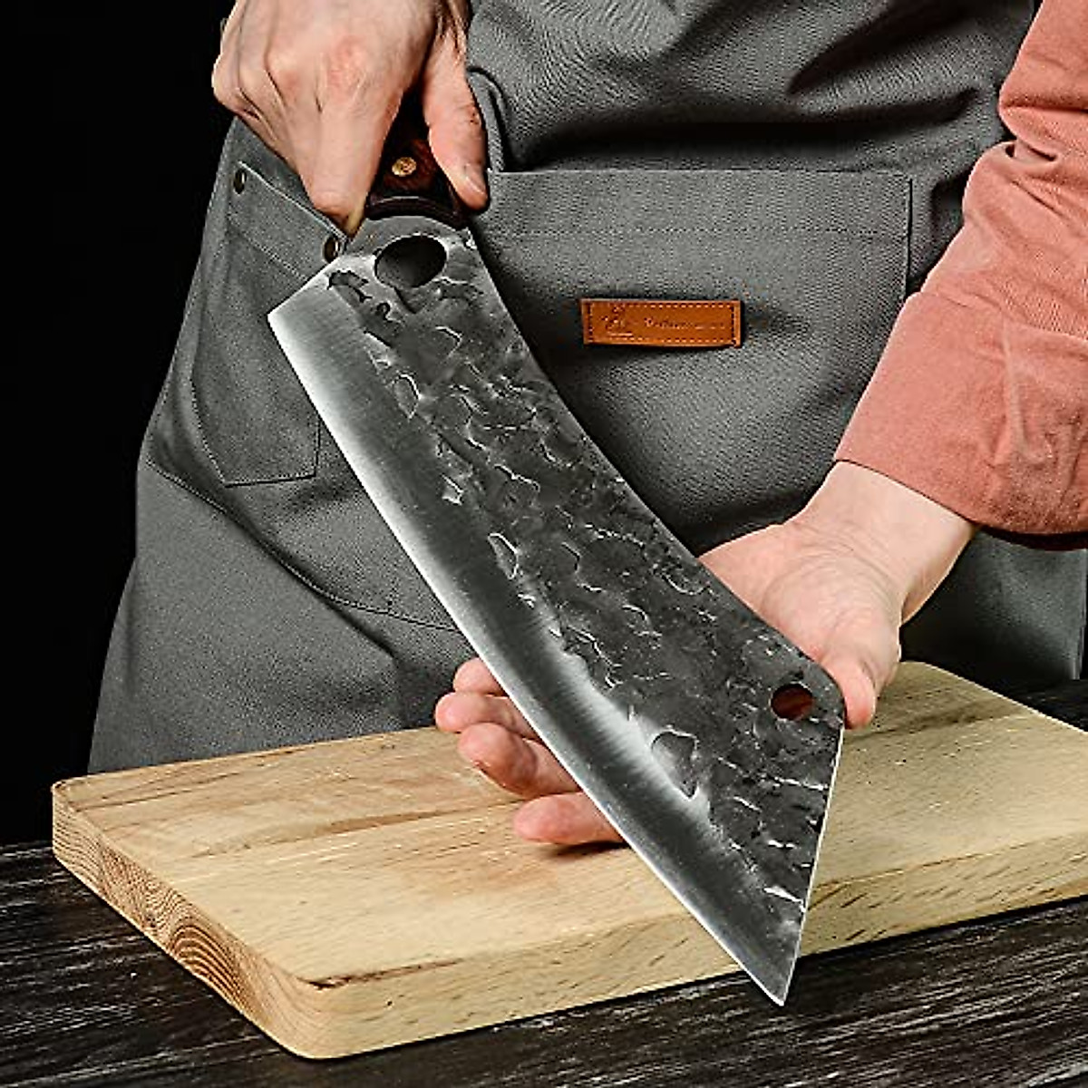 XYJ Full Tang 12 Inch Long Knife Finger Hole Design Stainless Steel Extra Long Blade Ergonomic Wood Handle Japanese Chef Vegetable Knife For Cutting Cake Watermelon Brisket