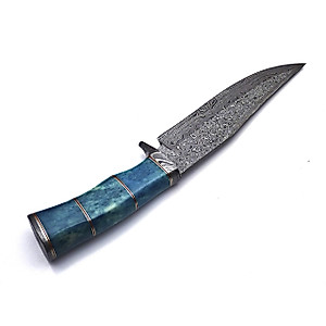 UK UNIQUE SHARP KNIVES Handmade Damascus Steel BK-3005 Hunting Knife -Coloured Bone Brass Spicer Handle With Damascus Gurd/pommel