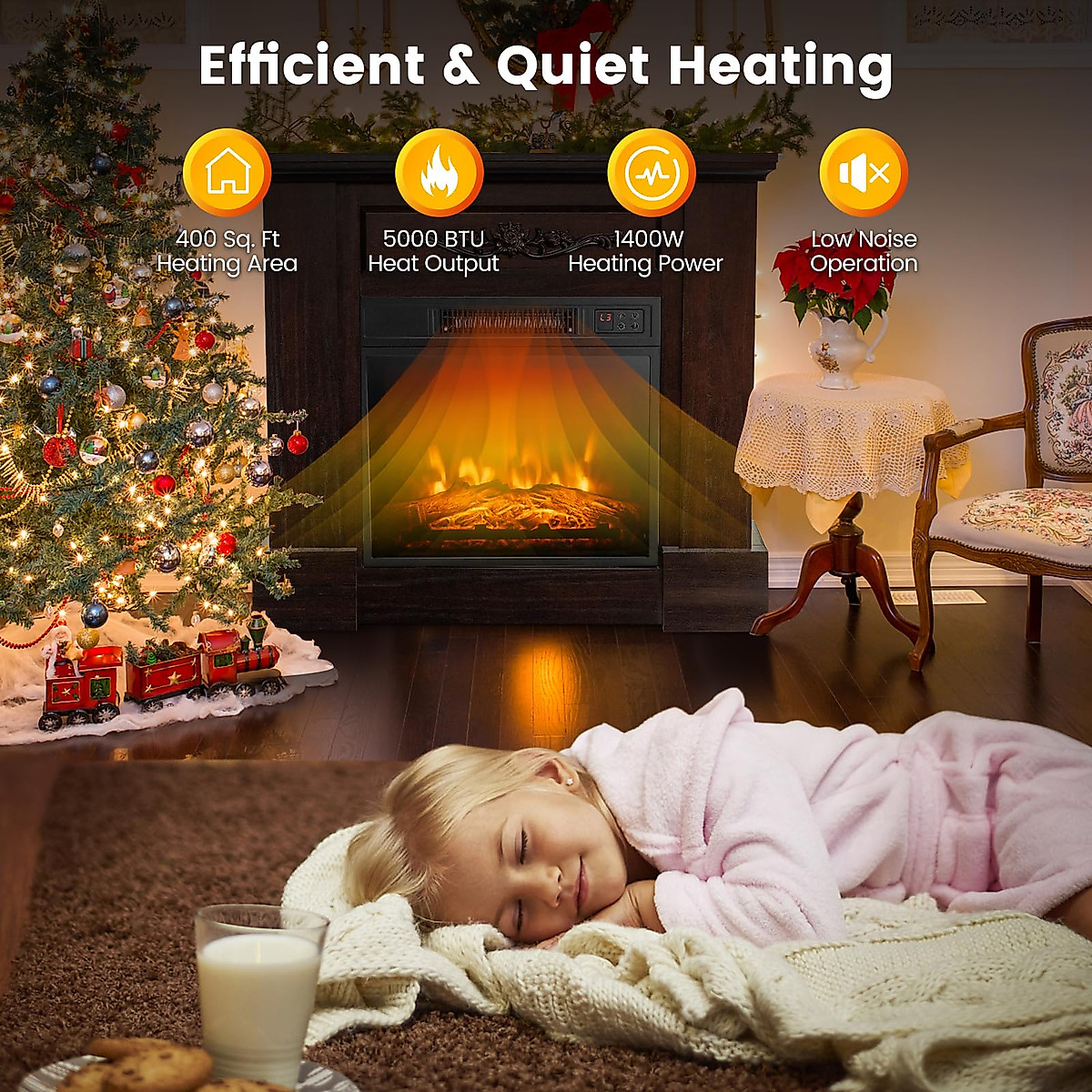 SIMOE 32" Electric Fireplace with Mantel,Package Freestanding Fireplace Heater with Remote Control & Overheat Protection & Adjustable Flame,Indoor Fireplace Mantel for Living Room,Bedroom,Brown