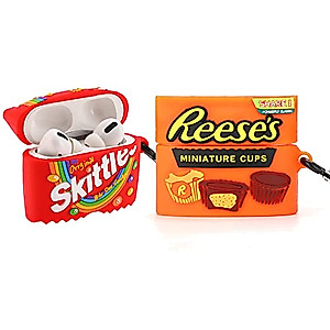 【2 Pack】 Aerymli 3D Food Case for Airpods Pro Case,Rainbow Candy+Ree's Chocolates Airpod Pro Case,3D Kawaii Unique Character Fashion Kits Kids Teens Girls Women Soft Silicone case for Airpods Pro