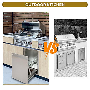 biosp Built-in Pull Out Trash Bin Propane Tank Drawer 19"" W x 27"" H x 16"", Outdoor Kitchen Lower Sliding Rails Stainless Steel Tray Storage for BBQ Island, Patio, Lawn, Garden, Yard, silver