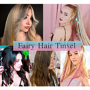 Hair Tinsel Kit With Tool 4200 strands Tinsel Hair Extensions 12 Colors Fairy Hair Tinsel, Sparkling Shiny Hair Tinsel Heat Resistant Highlights Glitter Tinsel Hair Extensions (48 Inch)
