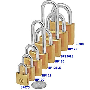 FJM Security Products Mountain Series (BP125ALS-51) Solid Brass Padlocks, 1-1/4" Wide Keyed Alike, 2-1/8" Long Shackle
