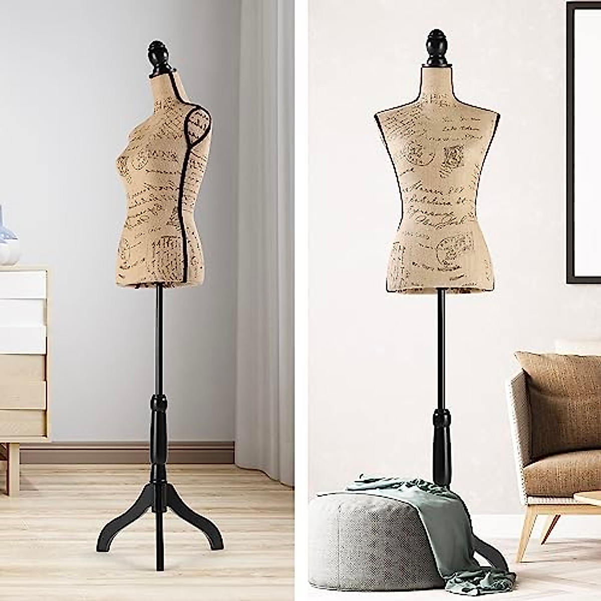 HAORUI Female Dress Form Mannequin Torso Height Adjustable Pinnable Mannequin Body with Sturdy Tripod Stand for Home Decor, Jewelry & Clothing Display (Brown)