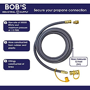 BISupply Natural Gas Grill Hose, 12ft - Flexible Gas Line Quick Connect Gas Hose 3/8in Female Flare to 3/8in Male Flare