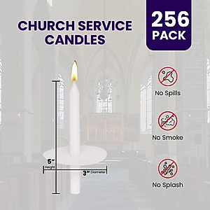Exquizite 256 Church Candles with Drip Protectors - Hidden Wicks - Light and Burn as Usual - Vigil Candles, Memorial Candles, Congregational Candles, Christmas Eve Candles - 5" H X 1/2" D