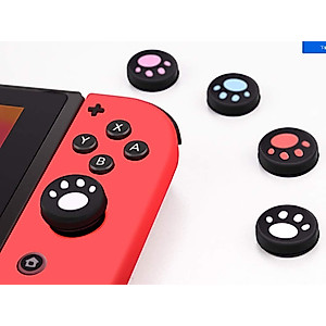 6 in 1 Thumb Grips Joystick Cap Cover Soft Silicone Protective Skin Case for Nintendo Switch Joy-Con Controller (Green-Pink)