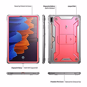 Poetic Revolution Case Designed for Galaxy Tab S7 Plus 2020 / S8 Plus 2022 12.4 inch, Full-Body Heavy Duty Case with S Pen Holder, Support S Pen Wireless Charging,Built-in-Screen Protector, Pink