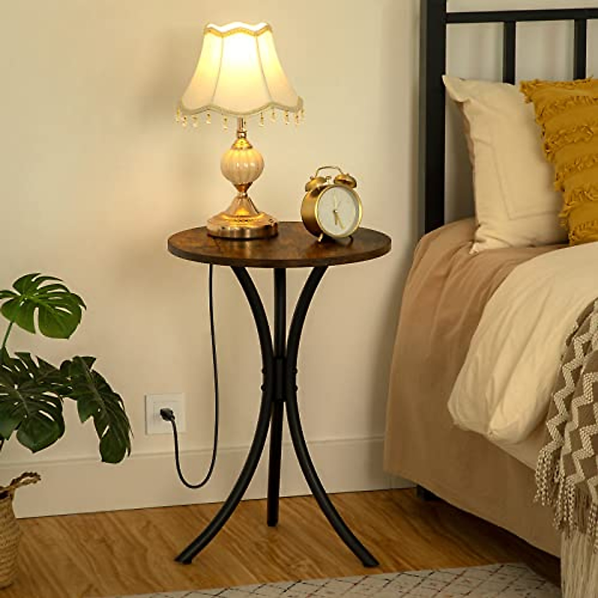 HOOBRO Side Tables, Set of 2 Round End Table, Industrial Sofa Couch Table, X Base Home Decor Accent Table for Small Space in Living Room, Bedroom and Balcony, Stable Metal Frame, Rustic Brown BF06BZ01