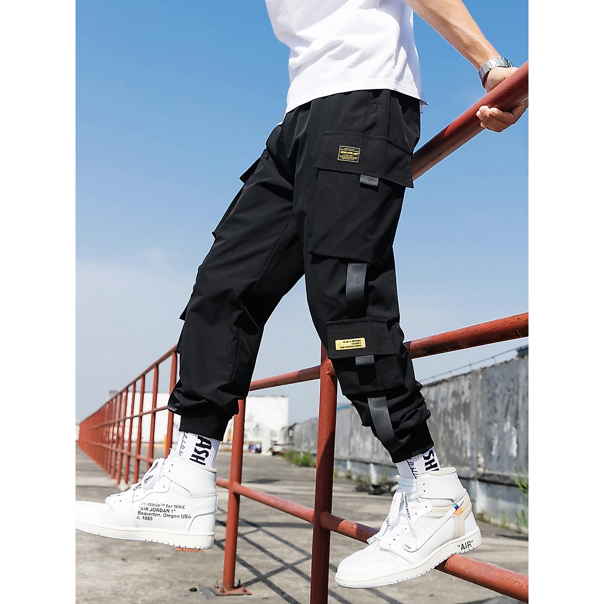 Ambcol Men's Jogger Pants Punk Cargo Baggy Techwear Streetwear Hip Hop Women Unisex Sports Casual Pants Black-09 Large