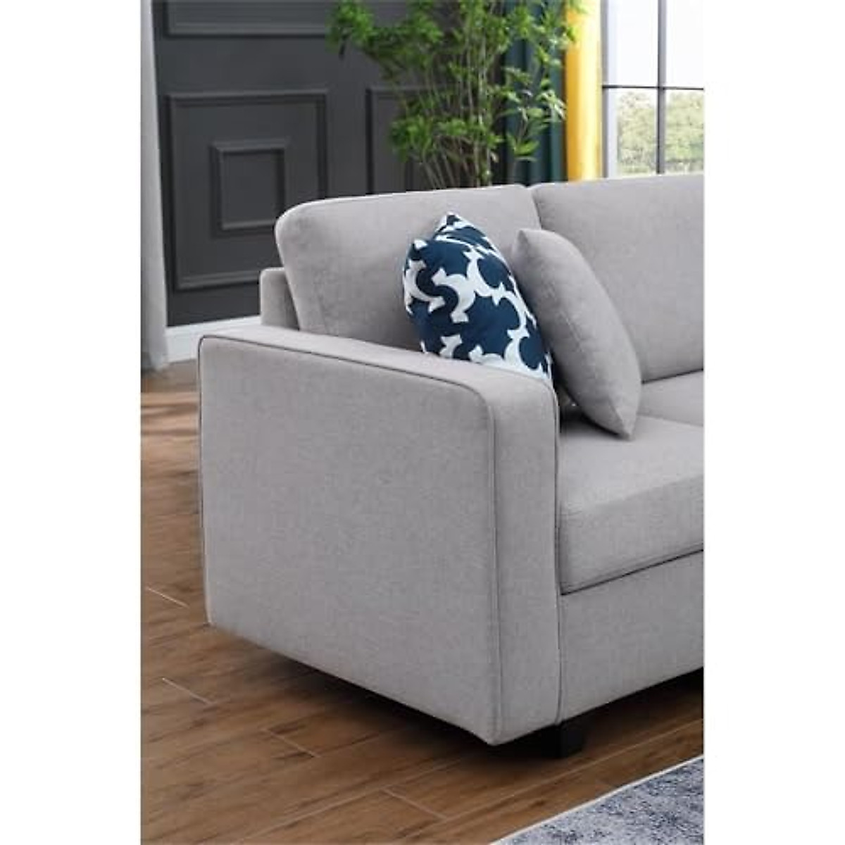 Devion Furniture 5-Seat Modern Fabric Upholstered Reversible Modular Sectional Sofa with 2 Ottomans in Light Gray Finish