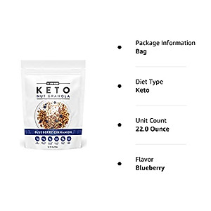 Low Karb NuTrail, Keto Blueberry Nut Granola Healthy Breakfast Cereal, Low Carb Snacks & Food, Almonds, Pecans, Coconut and More, 3 g Net Carbs, 1.37 lb, 22 Oz