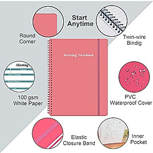 Meeting Notebook for Work with Action Items - A4 Spiral Project Planner Notebook for Note Taking, Office/ Business Meeting Notes Agenda Organizer for Men & Women, 80Sheets / 160 Pages, 8.5" x 11", Pink