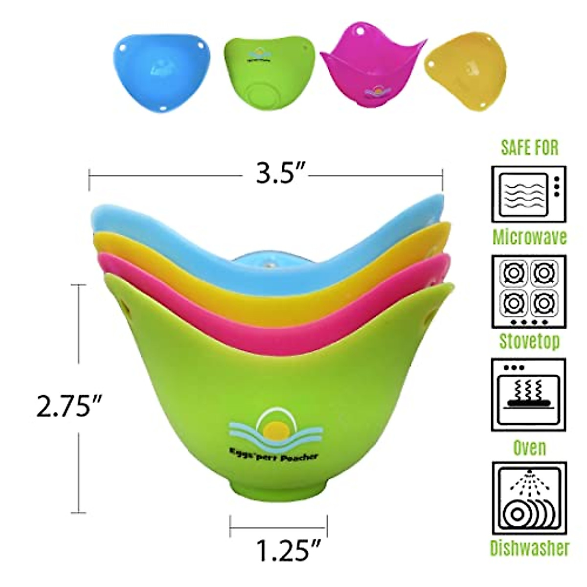 Trenton Gifts Eggs'pert Egg Poacher | Set of 4 | Silicone Egg Poachers for Microwave or Stovetop | BPA Free