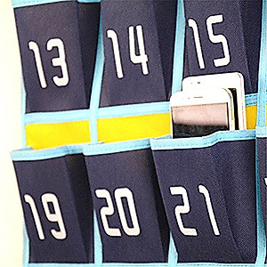 Classroom Numbered Pocket Charts Graphing Calculator Storage Cell Phones Holder 42 Pockets Royal Blue