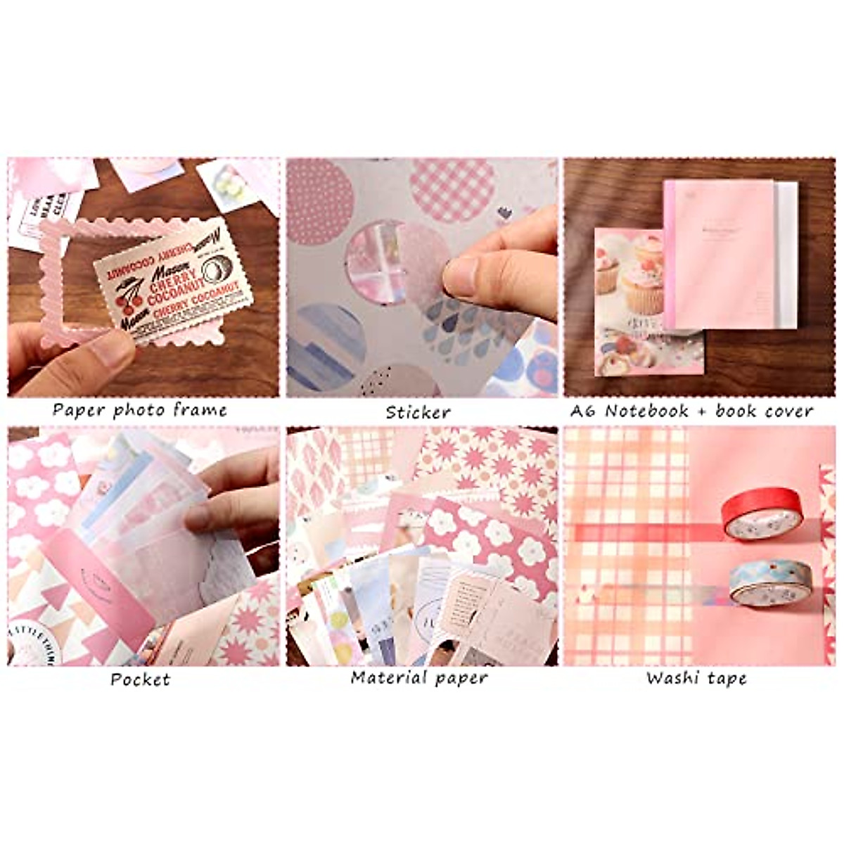 Draupnir Pink Cute Kawaii Aesthetic Scrapbook Kit(348pcs), Bullet Junk Journal Kit with Journaling/Scrapbooking Supplies, Stationery,A6 Grid Notebook with Graph Ruled Pages DIY Gift for Teen Girl
