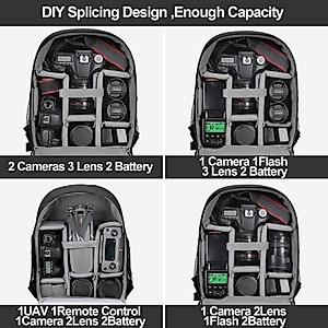 EMART Camera Backpack with Removable Padded Dividers and Rain Cover, Camera Bag for SLR DSLR Mirrorless, Waterproof Camera cases for Sony Canon Nikon, Tripod, 13" Laptop (Only Camera Backpack)