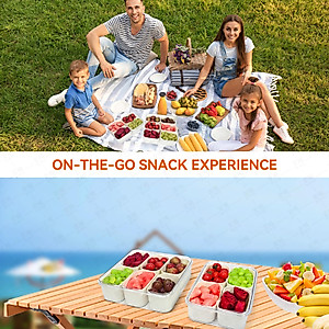 Portable Snack Containers for Kids, Lunchable Containers for Kids Adults,Reusable Snack Box Travel Veggie Tray with Lid, Divided Serving Tray with Handle for Travel Movie Night (6 compartment)
