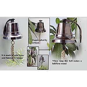 5" Solid Brass Bell Quality Marine Wall Mounted Ship Bronze Finished Hanging Bell Perfect for Dinner, Indoor, Outdoor, School, Bar, Reception, Last Order & Church by The Metal Magician