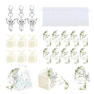 SaSbSc 30 Set Baptism Party Favors Baby Shower Gifts for Guest Memorial Angel Keychain with Thank You Tags Baptism Decoration Return Gifts for First Communion Party Baby Shower