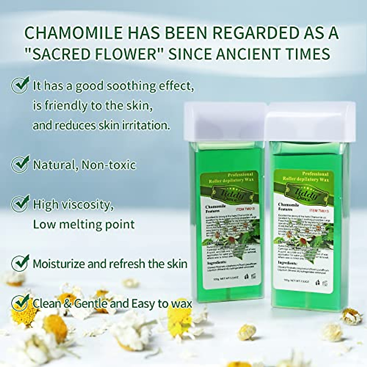 Roll On Wax, Waxing Kit for Women, Roller Waxing Kit for Sensitive Skin, Chamomile Wax Roller Kit for Larger Areas of the Body, at Home Waxing Kit for Women and Men, Hair Removal Wax with Wax Cartridge