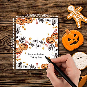 Halloween Table Place Cards, Blank Seating Place Card for Table, 25 Pack Buffet Food Tent Labels, Double Design Name Cards, Scored for Easy Folding, Halloween/Thanksgiving Party Decorations(04)