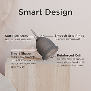 Saalt Soft Menstrual Cup - Super Soft and Flexible - Best Sensitive Cup - Wear for 12 Hours - Tampon and Pad Alternative (Grey, Regular)