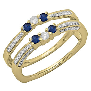 Dazzlingrock Collection Round Blue Sapphire & White Diamond Contour Enhancer Guard Ring for Women in 14K Yellow Gold Size 7