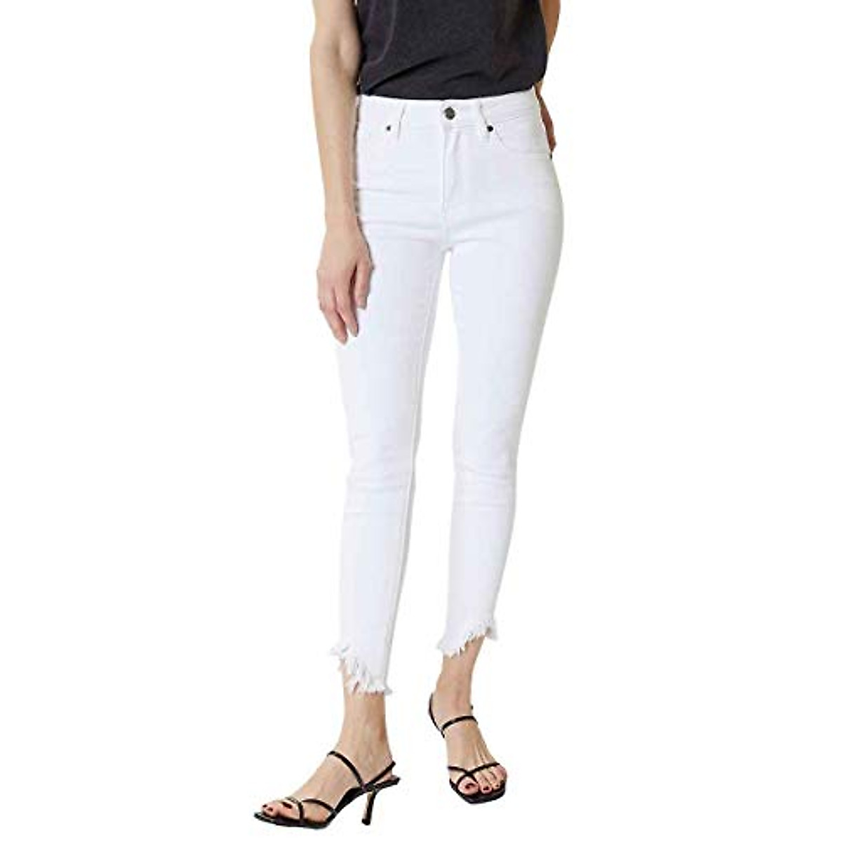 Kan Can Women's High Rise Hem Detail Skinny Jeans - KC7267 (White, 23 (US 0))