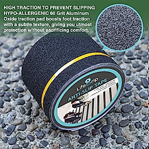 LifeGrip Anti Slip Traction Tape with Reflective Stripe, 4 Inch x 30 Foot, Best Grip Tape Grit Non Slip, Outdoor Non Skid Treads, High Traction Friction Abrasive Adhesive for Stairs Step, Black