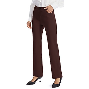 AFITNE Women's Yoga Dress Pants Stretchy Straight Leg Bootcut Work Travel Pants Business Office Casual Slacks with Pockets 31" Brown, M
