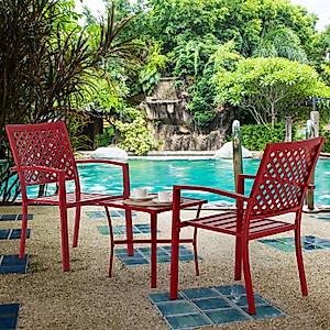 Attliasalon 3 Pieces Outdoor Patio Bistro Set, Mental Bistro Table and Chairs Outdoor Furniture Set with Square Table for Patio Porch Balcony Yard Garden (Red)