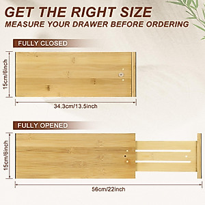 DoubleFill 4 Pcs Deep Bamboo Drawer Dividers, Deep Kitchen Dresser Drawer Organizer with Spring Loaded Adjustable Expandable from 13.5-22 Inch Drawer Separators for Clothes (Wood Color,6 Inch)