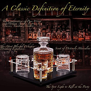 Whiskey Decanter Set With Glasses, Whiskey Glasses Set of 4 with Wooden Base,Crystal Wine Decanter for Men 750ML