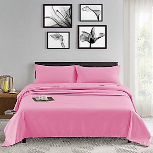 Ersmak Full Size Sheets Set (4 Piece), Super Soft Brushed Microfiber Bed Sheets with 16 Inch Deep Pocket, Egyptian Quality Luxury Bedding Set - Pink