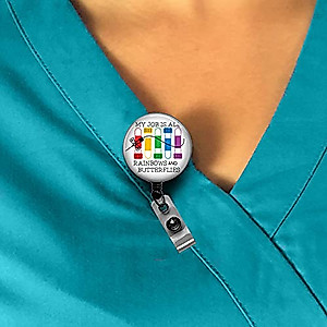 My Job is All Rainbows and Butterflies Badge Reel, Phlebotomist Humor Badge Reel, Cute Phlebotomy Tech Blood Draw Retractable ID Badge Holder