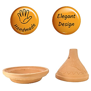 Handcrafted Unglazed Clay Tajine Casserole with Cone-shaped Lid | Floral Patterned Tagin Dish Cooking Pot | Traditional Moroccan Handmade Terracotta Cookware, Natural Tagine Le Creuset | 9.5" x 7.7"