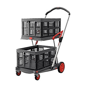CLAX® Multi Use Functional Collapsible Carts | Mobile Folding Trolley | Storage Cart Wagon | Shopping Cart with 2 Storage Crates (Red)