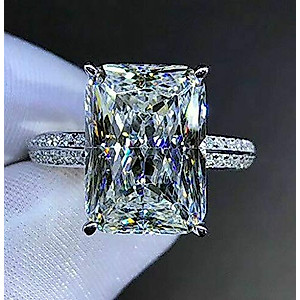 Longfu Fashion Jewelry 925 Sterling Silver Perfect Square Cut Rectangle 5ct CZ Engagement Ring Jewelry Ladies Ring Square Crystal Engagement Ring Cubic Zirconia Promise Aura Ring (7)