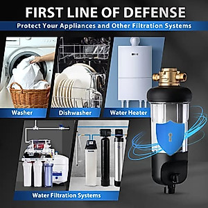 iSpring WSP50J Reusable Whole House Spin-Down Sediment Water Filter, Upgraded Jumbo Size, Large Capacity, 50-Micron Flushable Prefilter Filtration, 1" MNPT + 3/4" FNPT, Lead-Free Brass