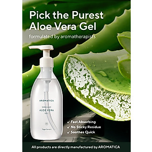 AROMATICA Organic Aloe Vera Gel 10.14oz/300ml, After Sun Care And Sunburn Relief with Pure Aloe Vera Gel Face&Hair, Sun Burn Moisturizer EWG Verified