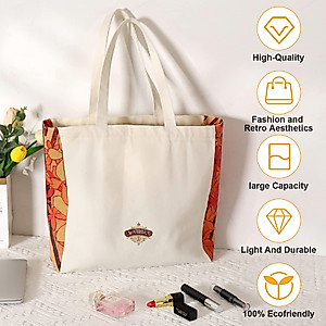 AODUMEY Canvas Tote Bag, Aesthetic Vintage Tote Bags with Zipper Pockets, Cotton Canvas Cloth for Grocery, Book Totes…