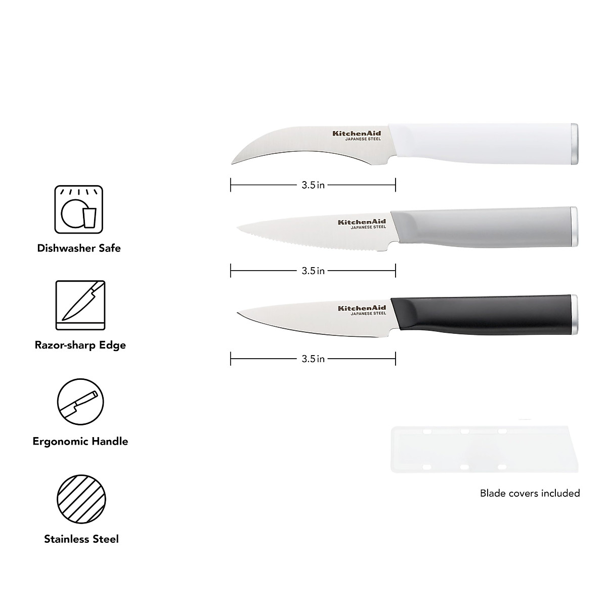 KitchenAid Paring Knife Set, High Carbon Stainless Steel Kitchen Knife Set, Razor-Sharp Blades, 3 Piece, Multicolor