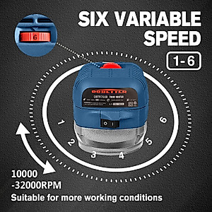 Dobetter 1.25HP Wood Router Tool, 6.5Amp Electric Trim Router, 6 Variable Speed Compact Palm Router Woodworking with 1/4" & 3/8" Collets, 12 Wood Router Bits and Portable Bag -DBTR700B