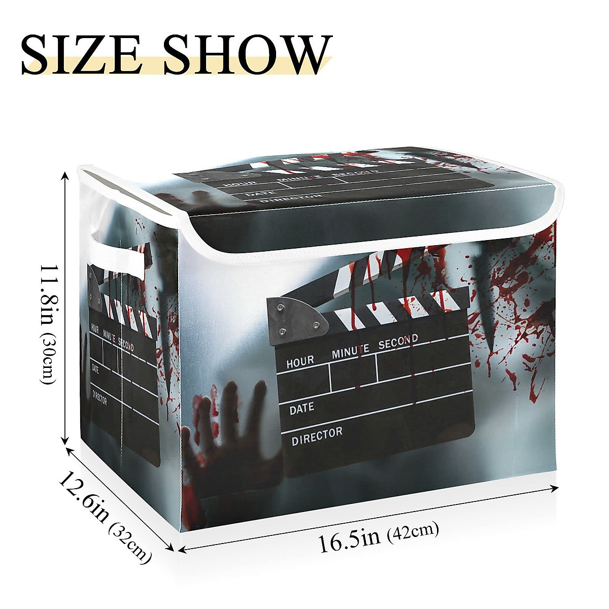 RunningBear Clapperboard Horror Movie Large Storage Bins with Lid Collapsible Storage Bin Toy Bins Fabric Storage for Living Room Office