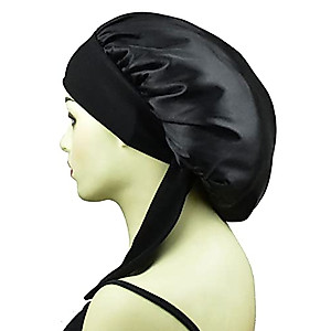 Silk Bonnets Satin Bonnet for Women Curly Hair Covers Large Sleep Hair Bonnets Sleeping Night Cap Silk Bonnet with Tie Band Black