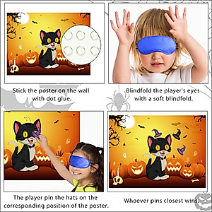 Morcheiong Halloween Game Pin The Tail on The Cat Game with 36 Hats, Halloween Party Activities Favors Supplies for Kids