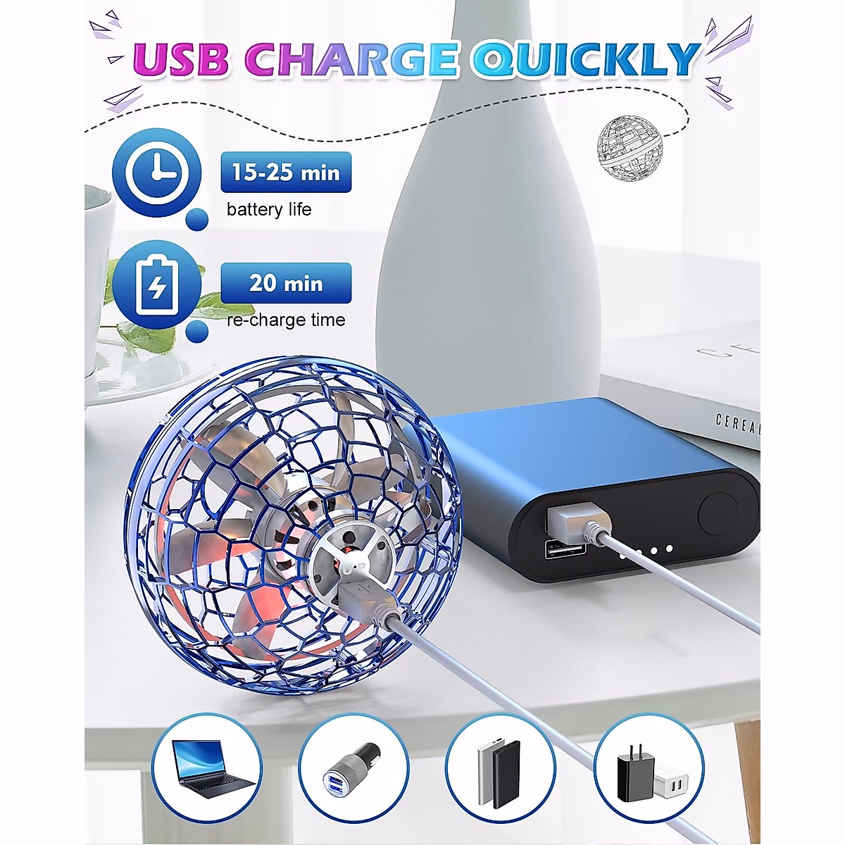 ATHLERIA UFO Flying Orb Ball with Lights,Galaxy Ball 2024,Mini Drone Toys for Age 6-8-13,Hover Boomerang Cosmic Globe Spinning,Cool Stuff Christmas Birthday Gifts for 6 7 8 9 10+ Year Boy Girl Teens